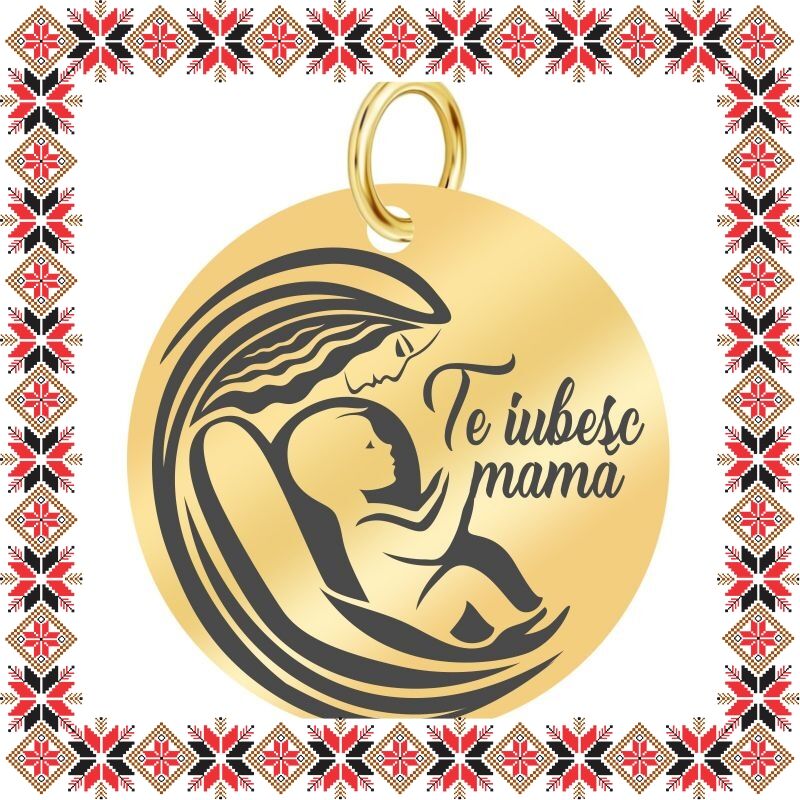 Martisor Pandantiv Inox Banut Auriu Te Iubesc Mama Desen