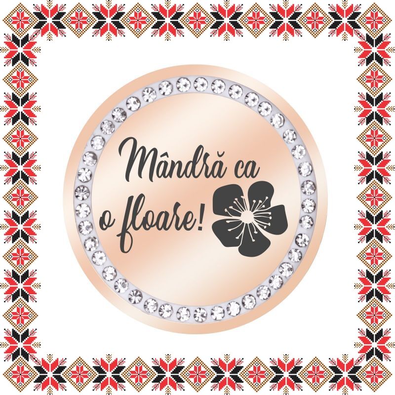 Martisor Brosa Inox Banut Pietre Mandra Floare Rose Gold
