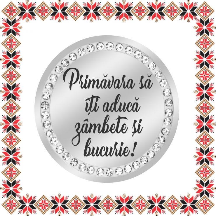 Martisor Brosa Inox Banut Pietre Primavara cu zambete Argintiu
