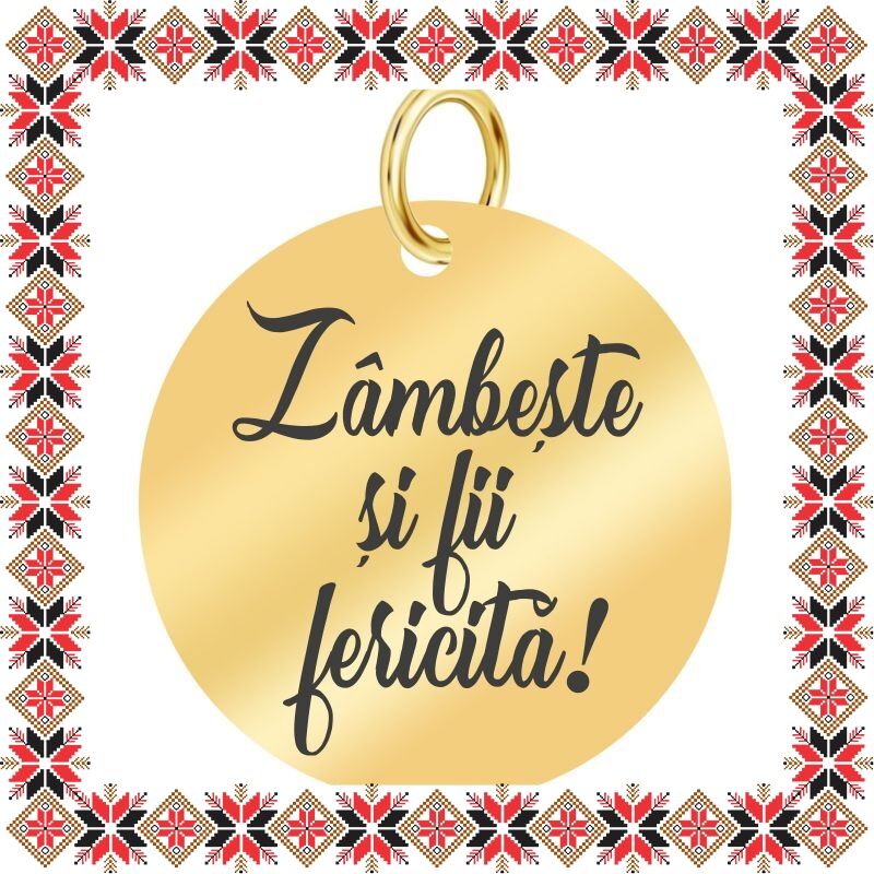 Martisor Pandantiv Inox Banut Auriu Zambeste Fii Fericita