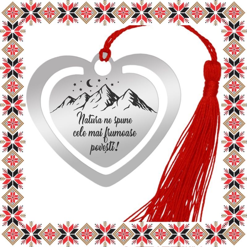 Martisor Semn de Carte Inox Inima Argintie Povesti din Natura