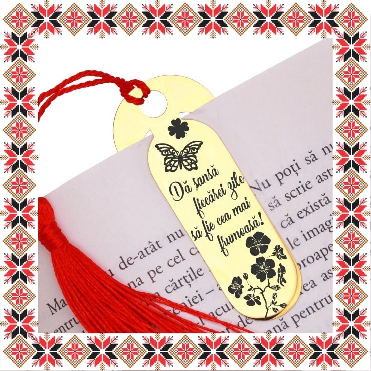 Martisor Semn de Carte Inox Oval Auriu Da sansa fiecarei zile