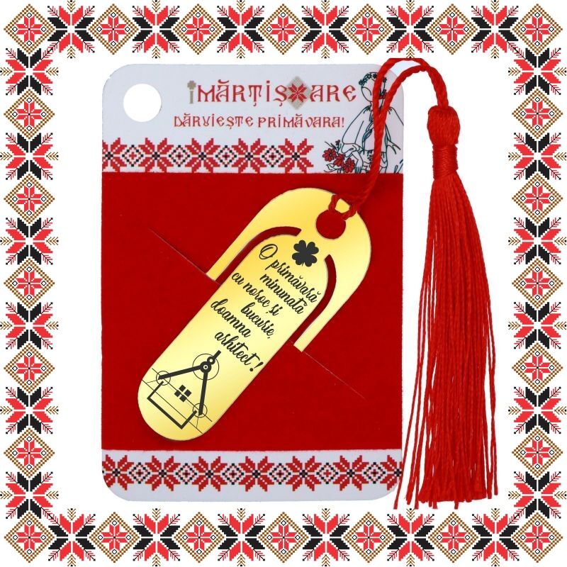 Martisor Semn de Carte Inox Oval Auriu Urare Arhitect