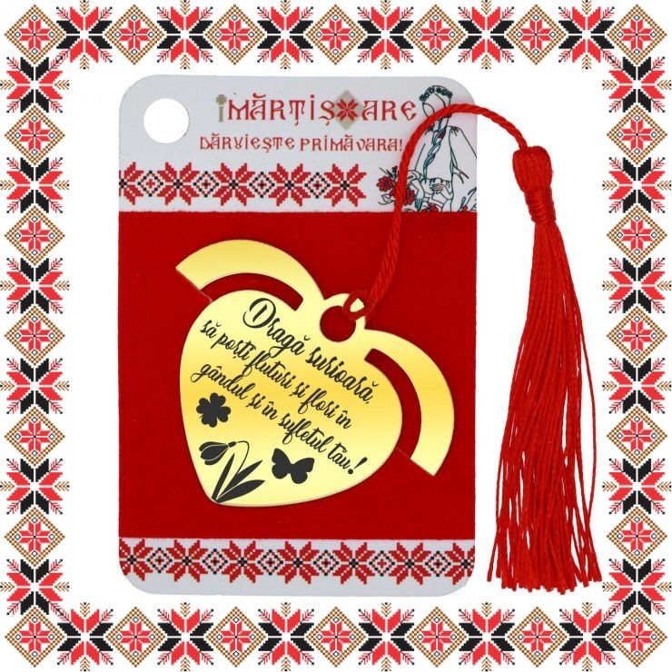 Martisor Semn de Carte Inox Inima Aurie Urare pentru Surioara