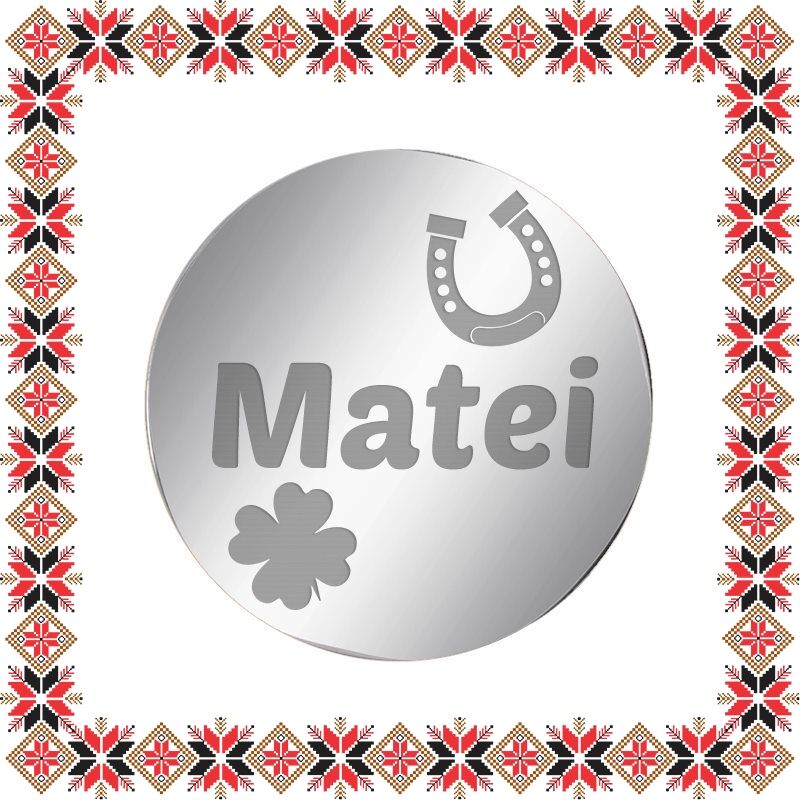 Martisor Brosa Inox Banut Argintiu Barbati Nume Matei