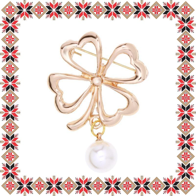 Martisor Brosa Contur Trifoi Norocos cu Perluta