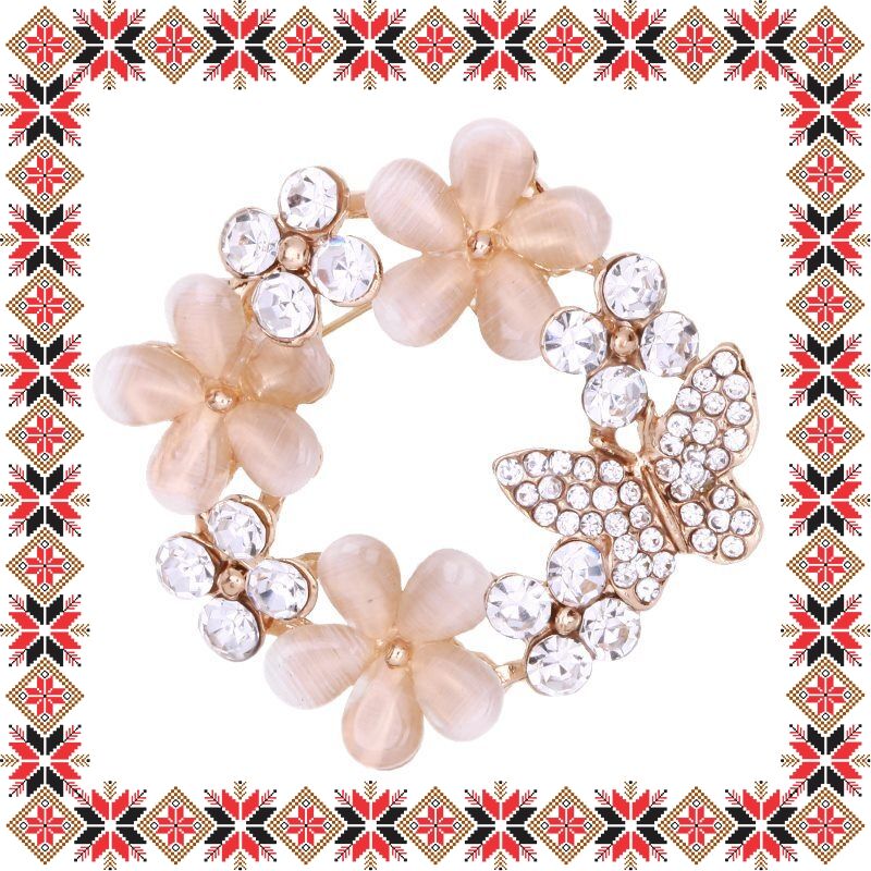 Martisor Brosa Coronita cu Fluture si Flori